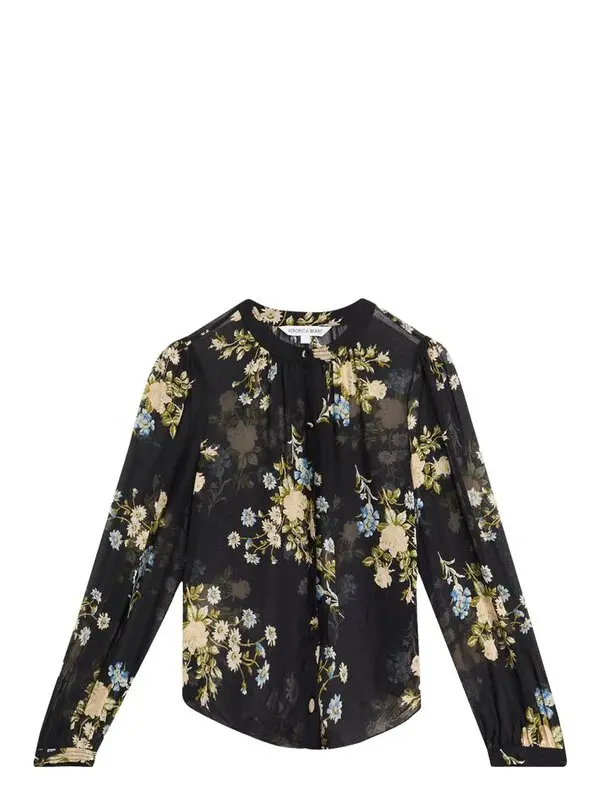 Veronica Beard Ashlynn Floral Silk Blouse - Black Multi