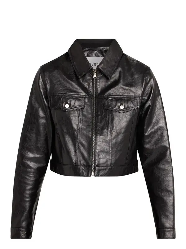 RE/DONE Leather Crop Trucker Jacket - Black