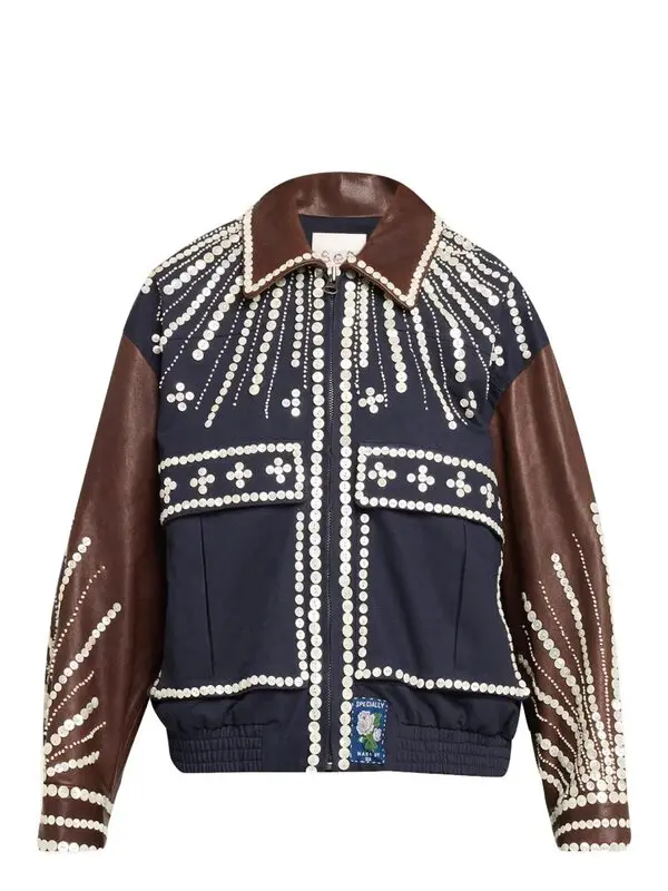 Sea Georgie Embellished Mixed-media Bomber Jacket - Navy