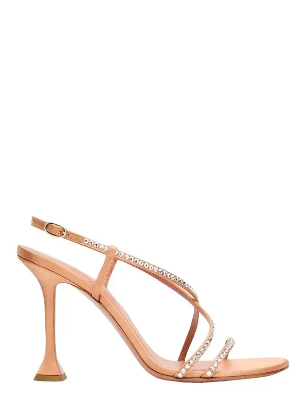 Amina Muaddi Sally 95mm Crystal-embellished Silk Sandals - Latte