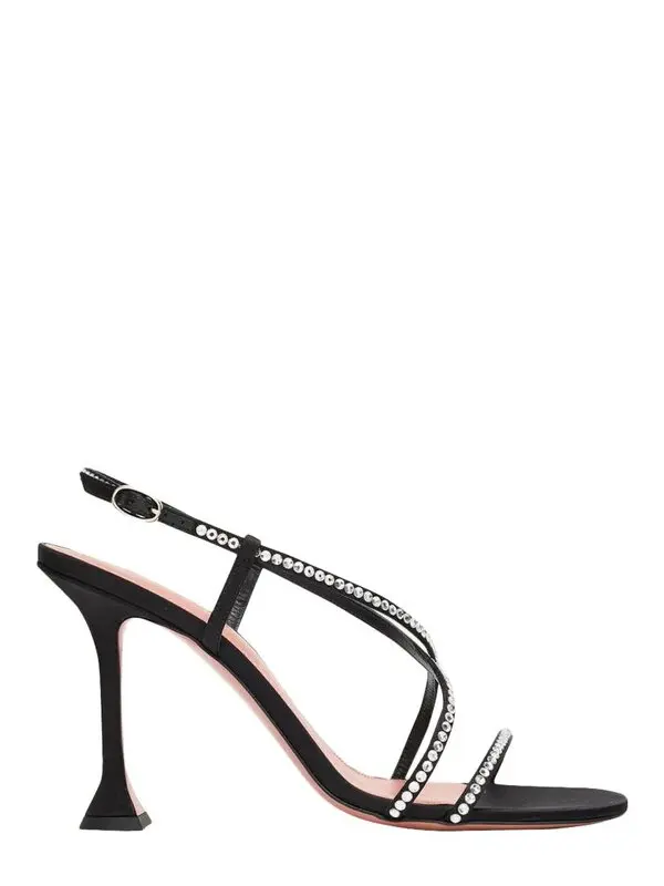 Amina Muaddi 95mm Crystal Satin Strappy Sandals - Black