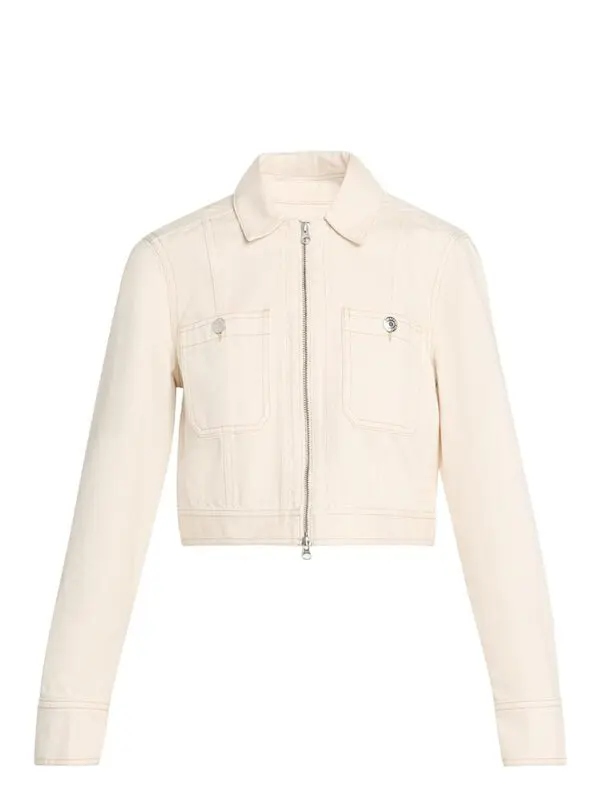 Veronica Beard Patty Cropped Denim Moto Jacket - Ecru