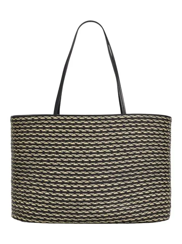 THE ROW Beau Striped Raffia & Leather Tote Bag - Black