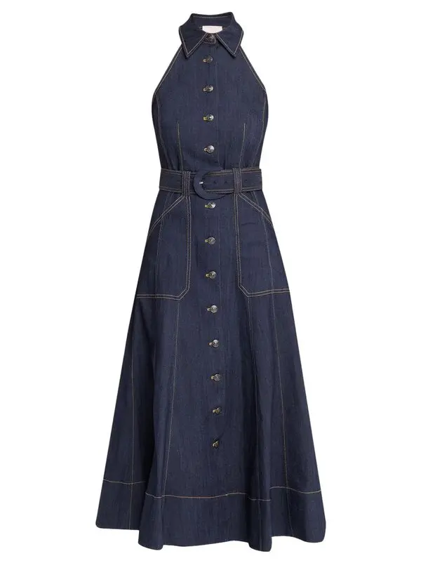 Cinq À Sept Adina Belted Denim Midi Dress - Indigo
