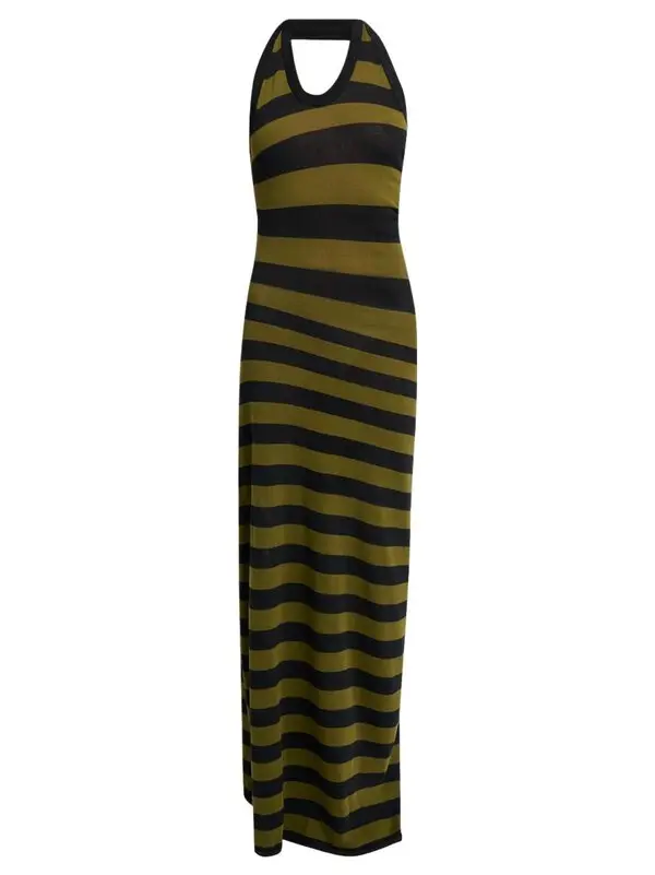 Proenza Schouler Frann Striped Cotton Long Halter Dress - Black Multi