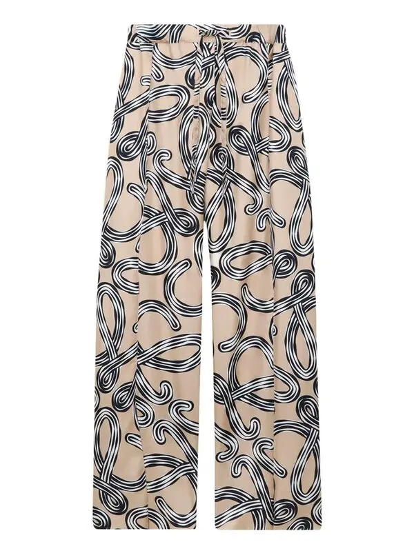 Loewe X Paula's Ibiza Abstract-print Silk Wide-leg Pull-on Trousers - Beige/black