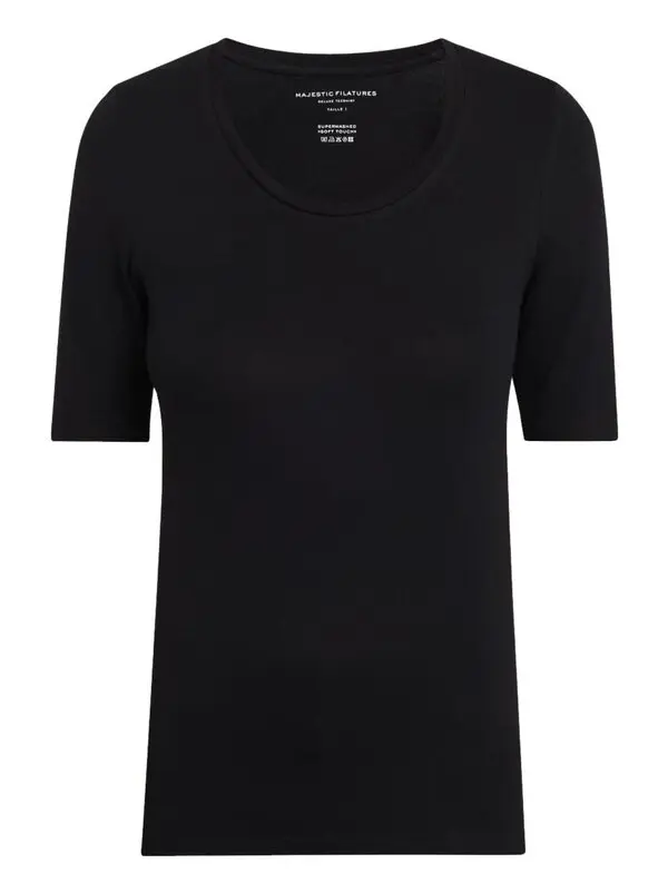 Majestic Filatures Elbow-sleeve Scoop-neck Shirt - Noir