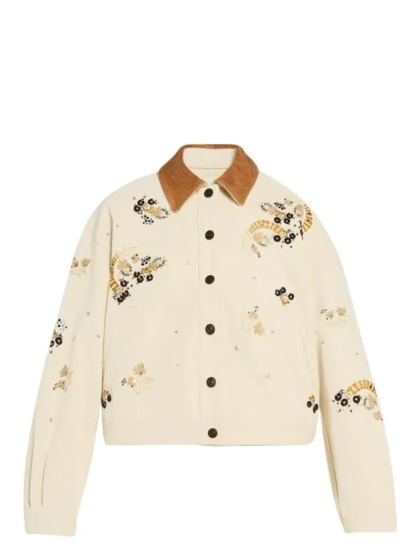 Isabel Marant Étoile Lavine Embroidered Cotton Leather-collar Barn Jacket - Ecru