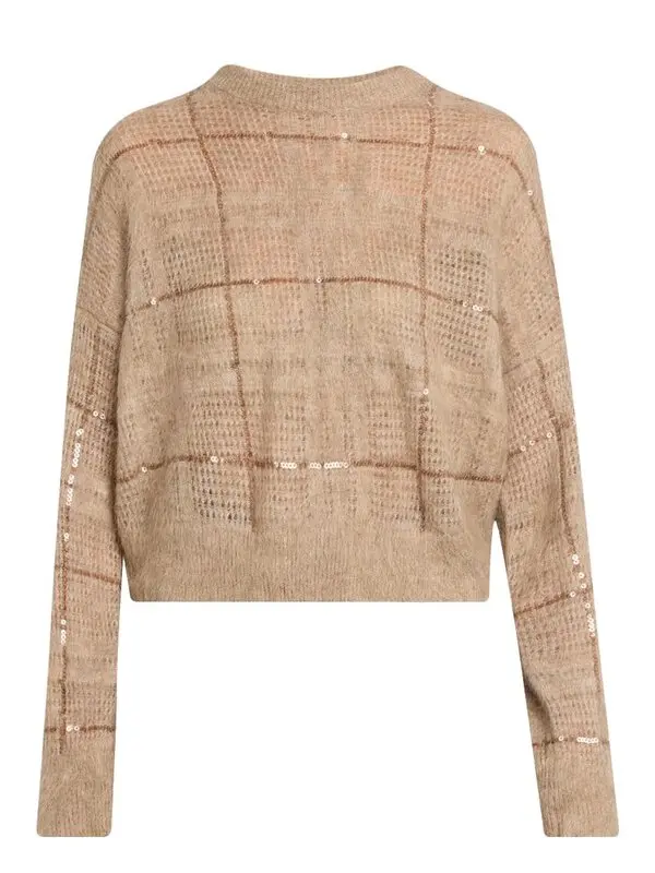 Brunello Cucinelli Paillette Check Mohair Crewneck Sweater - Beige