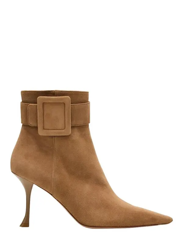 ROGER VIVIER Viv Ville 85mm Buckle-detail Suede Ankle Boots - Tabacco
