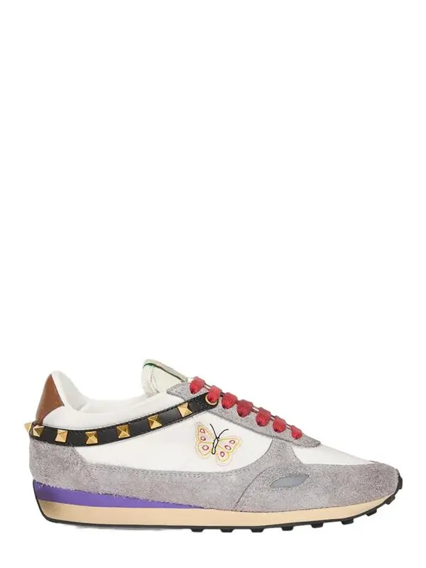 Valentino Garavani Embroidered Rockstud Low-top Sneakers - Grey