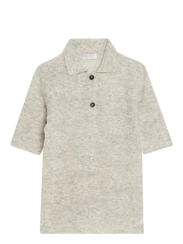 Brunello Cucinelli Lace-effect Polo Short-sleeve Sweater - Grey