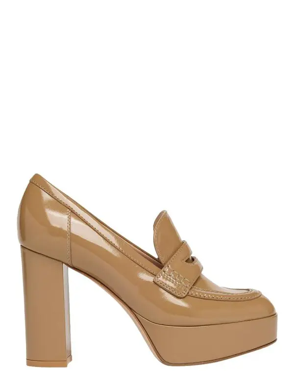 GIANVITO ROSSI 70mm Patent Platform Penny Loafers - Camel
