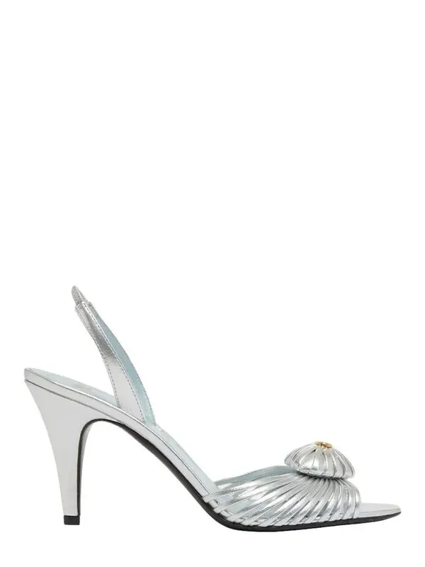 Valentino Garavani Coeur Royal 85mm Laminated Nappa Leather Slingback Sandals - Silver