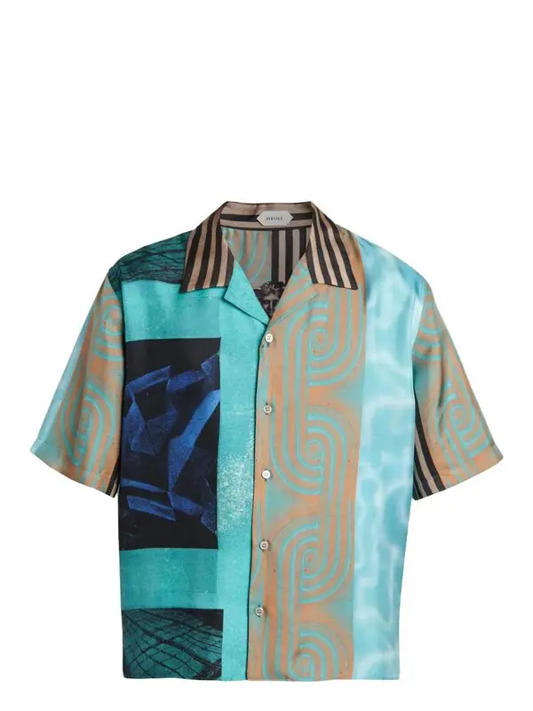 Versace Silk Multi-abstract Medusa Camp Shirt - Multicolor