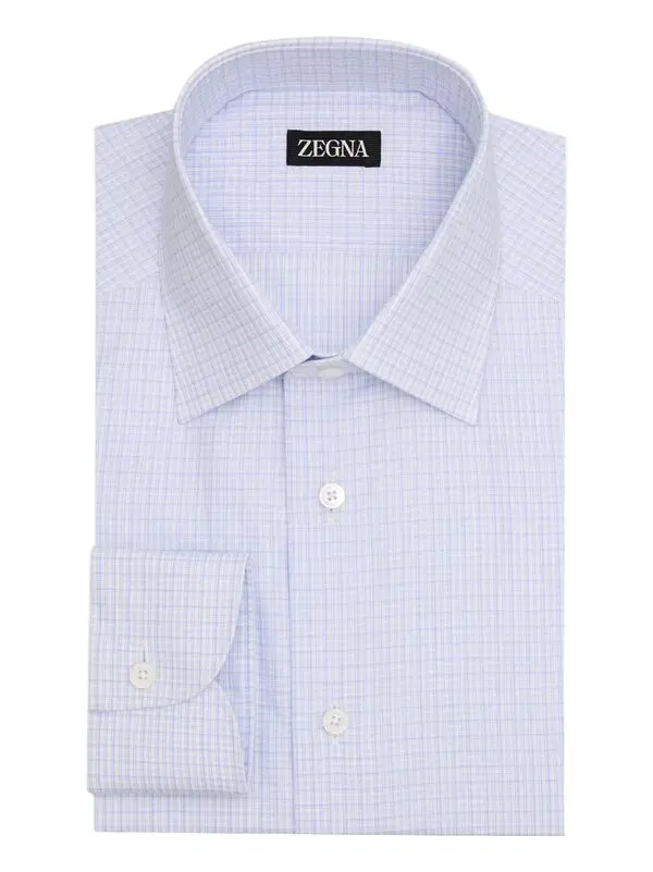 Zegna Pure Cotton Micro-plaid Dress Shirt - Blue Multi
