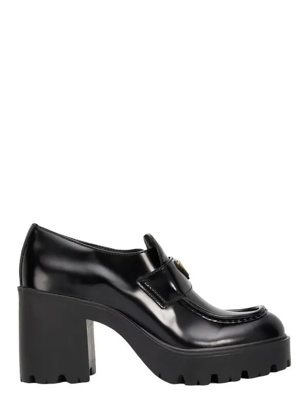 Prada 85mm Triangle Logo Leather Platform Loafers - Nero