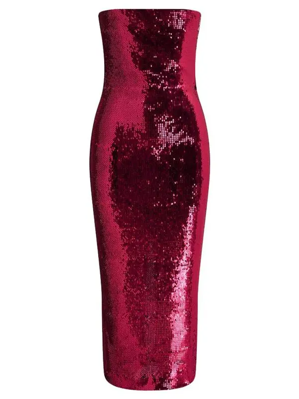 Alex Perry Strapless Sequined Mesh Midi Cocktail Dress - Raspberry