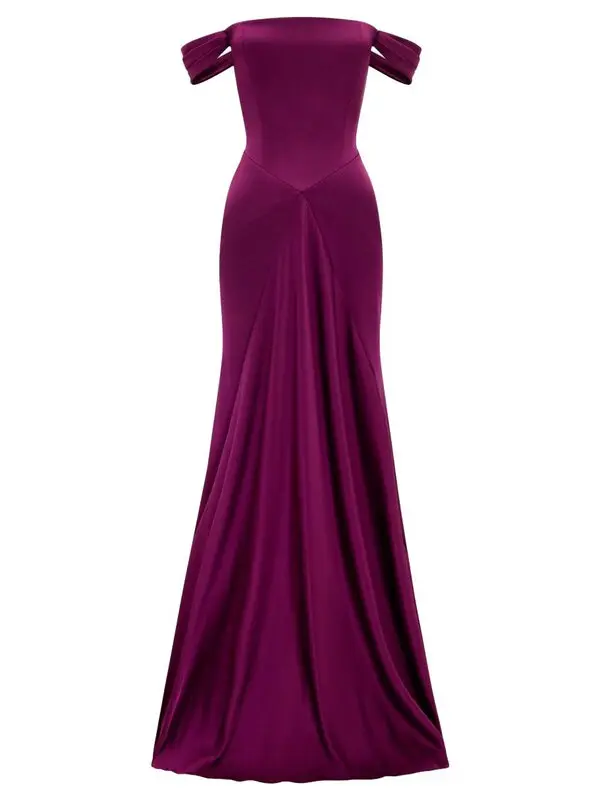 Alex Perry Off-the-shoulder Paneled Satin Crepe Gown - Plum
