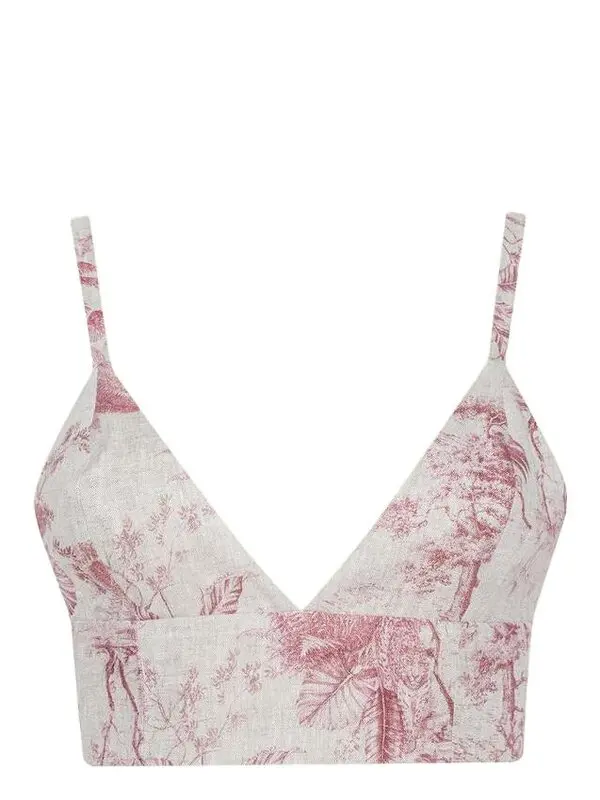 L'Agence Kaori Etoile-print Linen Bralette Top - Tan Multi