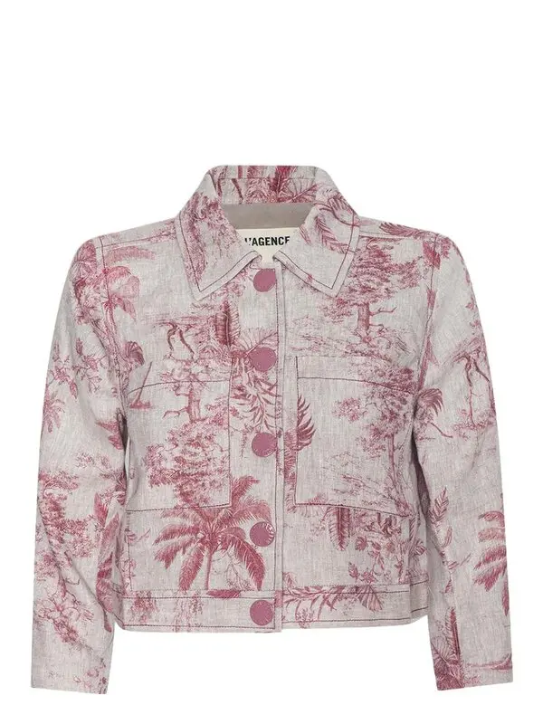 L'Agence Eda Cropped Etoile-print Linen Jacket - Tan Multi