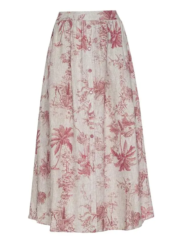 L'Agence Seina Pleated Etoile-print Linen Midi Skirt - Tan Multi