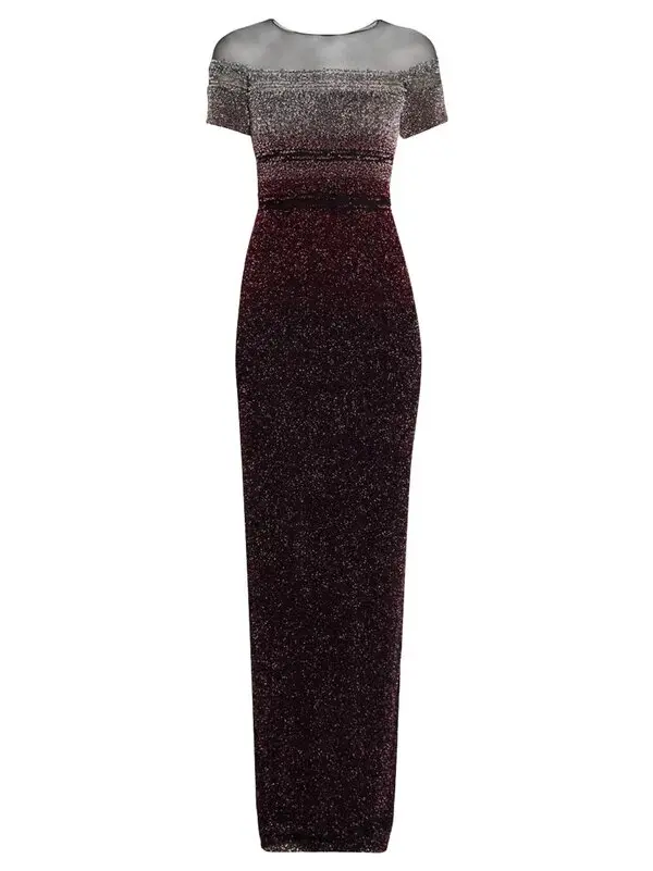 Pamella Roland Short-sleeve Signature Sequined Column Gown - Silver/garnet