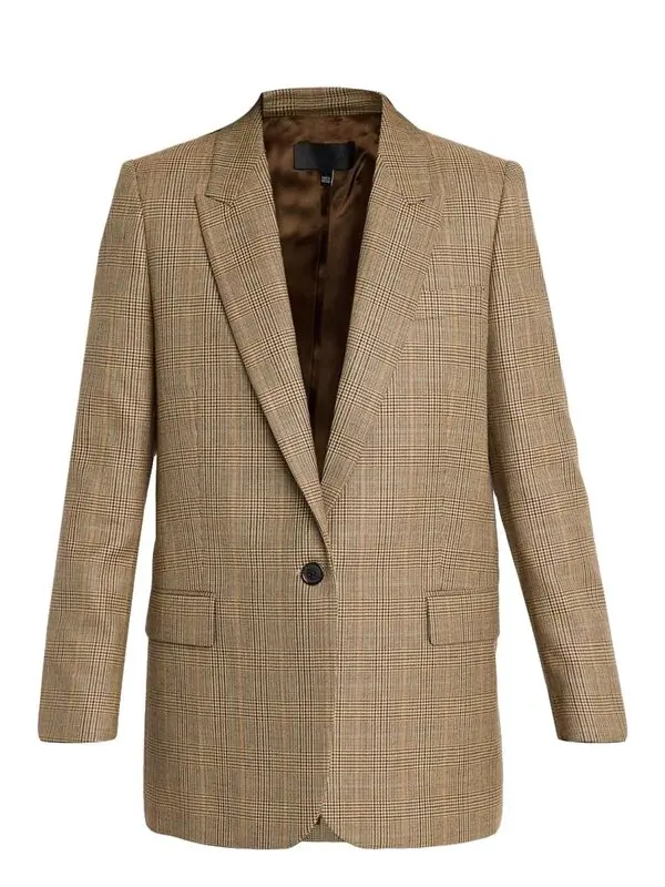 NILI LOTAN Diane Check Wool Single-breasted Blazer Jacket - Glen Tan