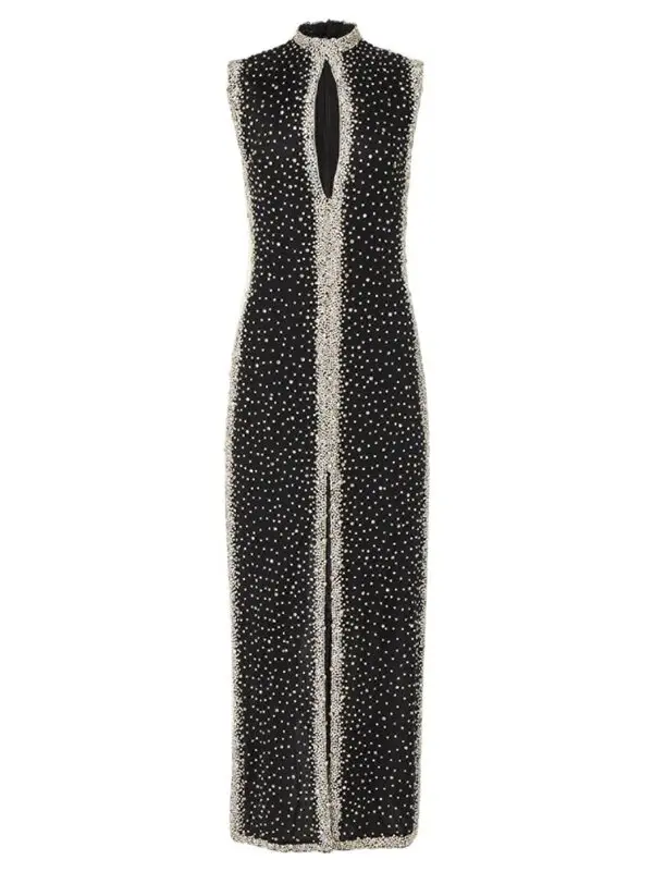 Costarellos Belina Sleeveless Crystal Embroidered Column Gown - Black