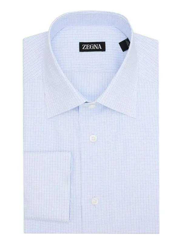 Zegna Pure Cotton Grid Check Dress Shirt - Light Blue