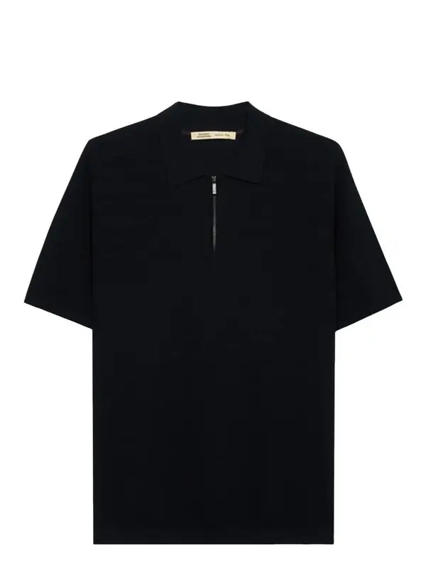 MAURIZIO BALDASSARI Silk-cotton Knit Short-sleeve Quarter-zip Polo Sweater - Navy