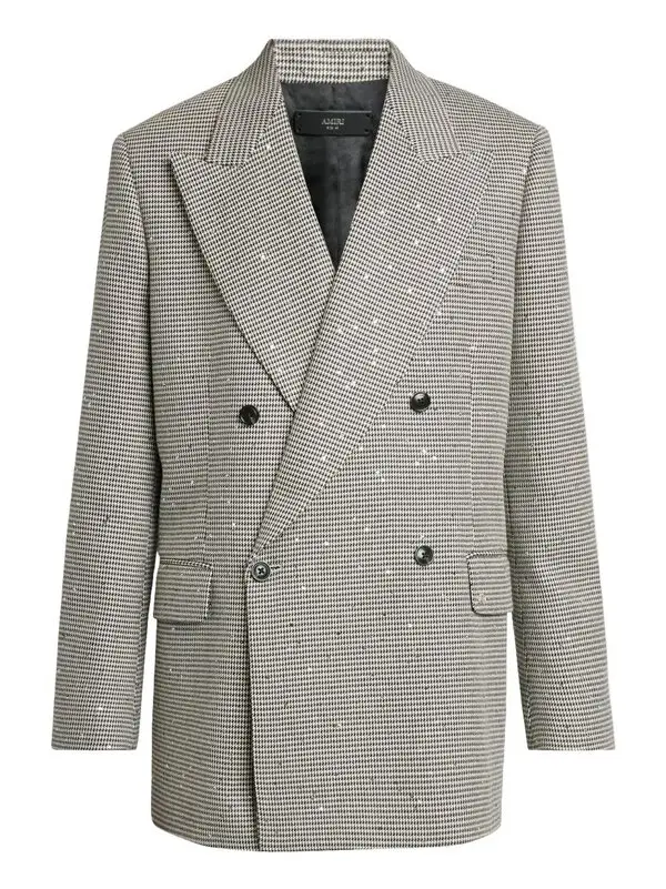 Amiri Houndstooth Double-breasted Peak Lapel Blazer - Black