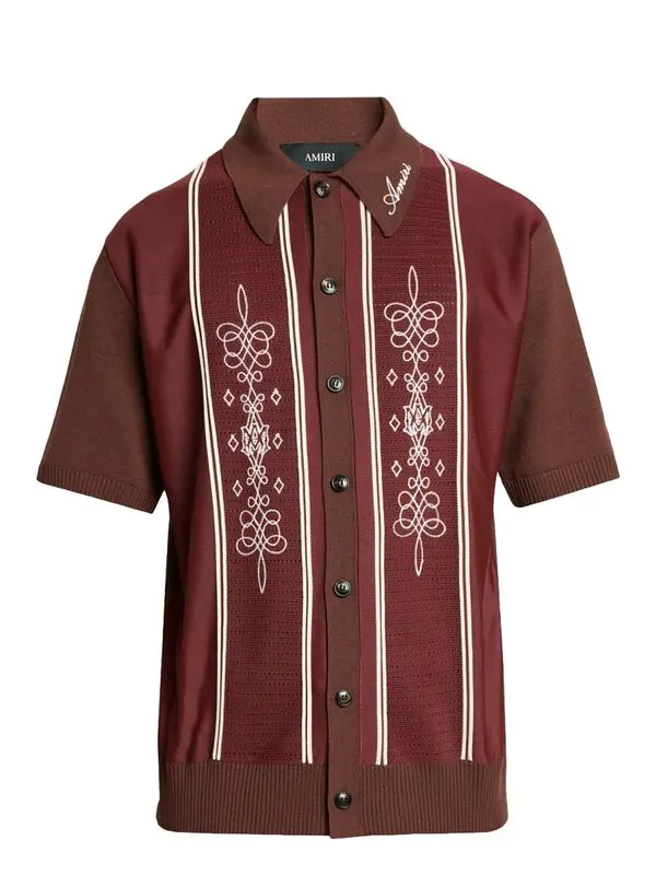 Amiri Abstract Paneled Wool-blend Short-sleeve Shirt - Red