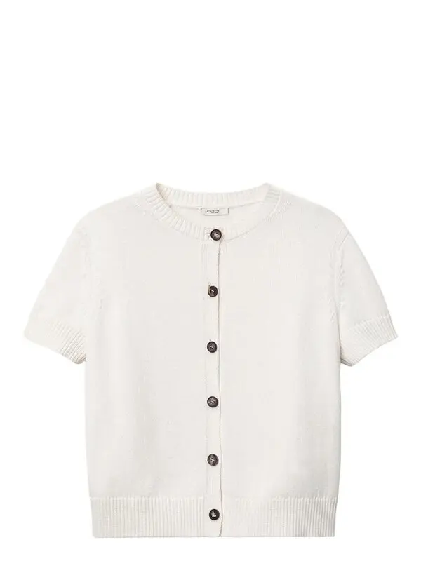 Lafayette 148 New York Crewneck Cotton-silk Cardigan - Cloud
