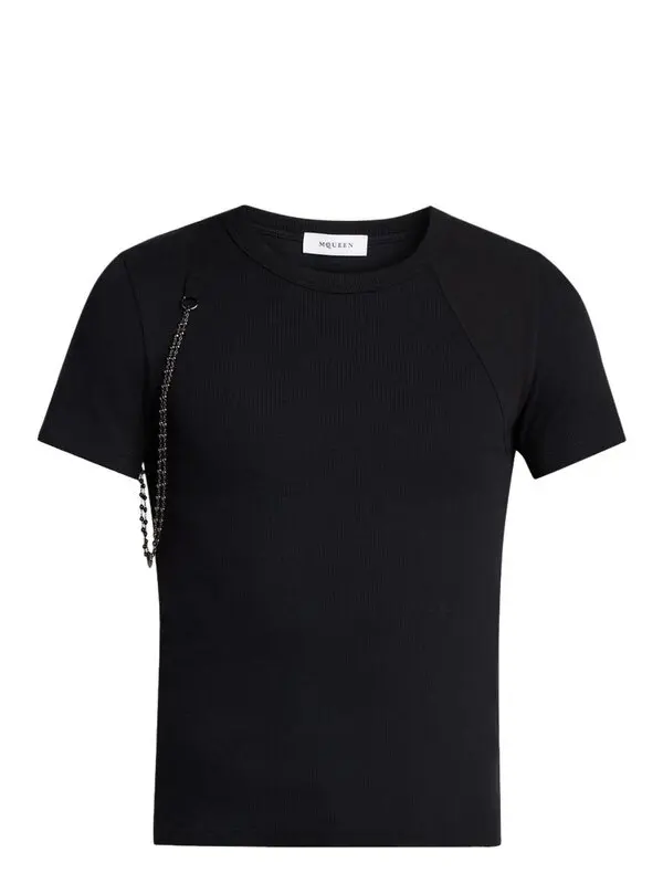 Alexander McQueen Beaded Harness Micro-rib Cotton Crewneck T-shirt - Black
