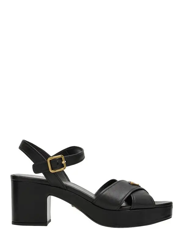 Prada 65mm Triangle Logo Crisscross Leather Platform Sandals - Nero
