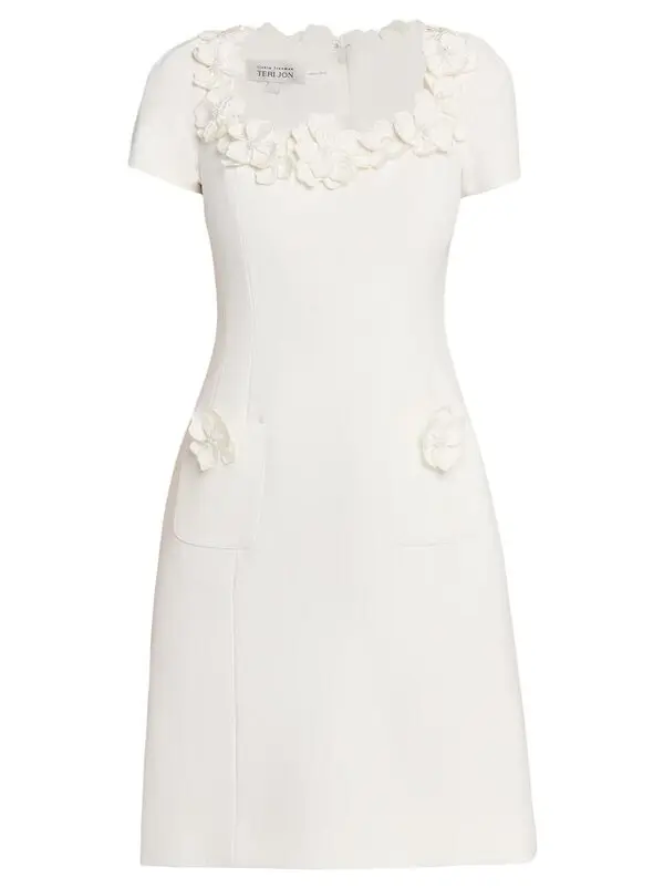 Rickie Freeman For Teri Jon Floral Applique Crepe Mini Dress - White