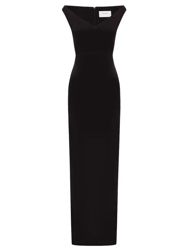 Alex Perry Off-the-shoulder V-neck Satin Crepe Gown - Black