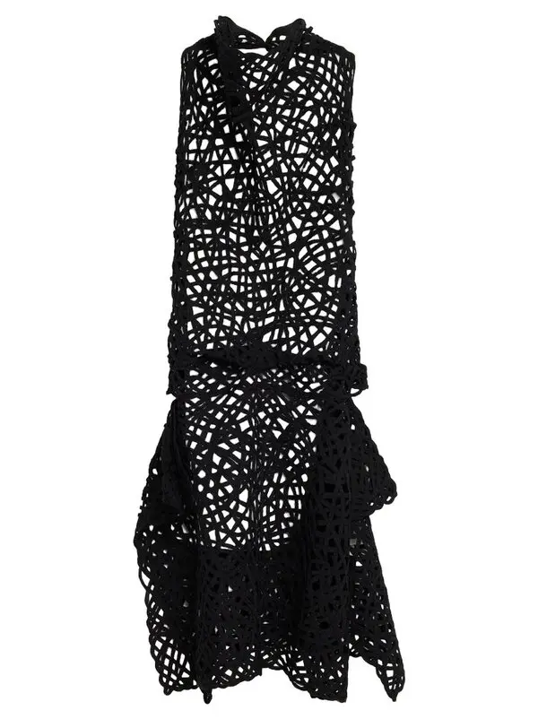 DIOTIMA Lattice Embroidered Layered Halter Midi Dress - Black
