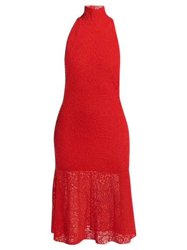 Alexander McQueen Spider Lace Halter Midi Dress - Fiery Red