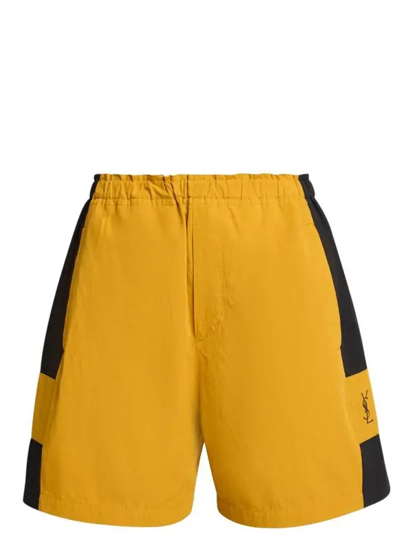 Saint Laurent Side-stripe Cotton Pull-on Shorts - Curry/noir