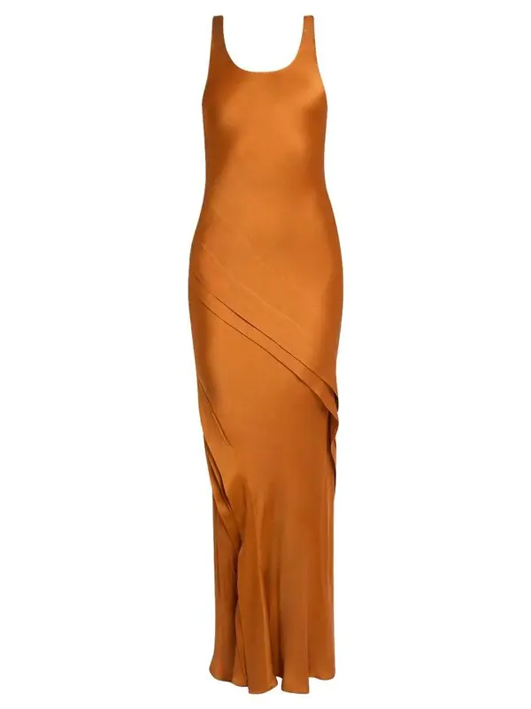 Saint Laurent Sleeveless Draped Silk Tank Dress - Mordore