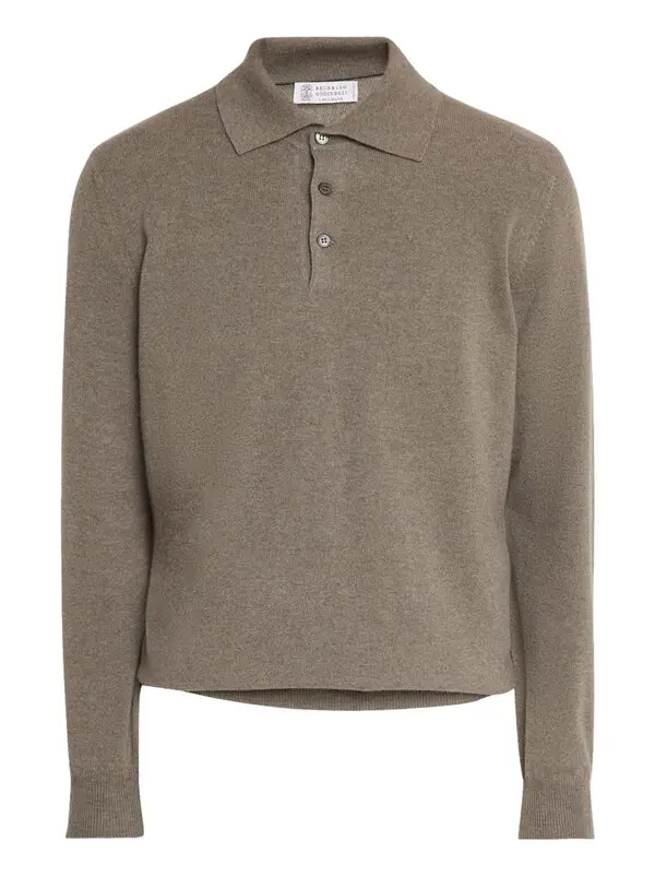 Brunello Cucinelli Cashmere Knit Long-sleeve Polo Shirt - Camel