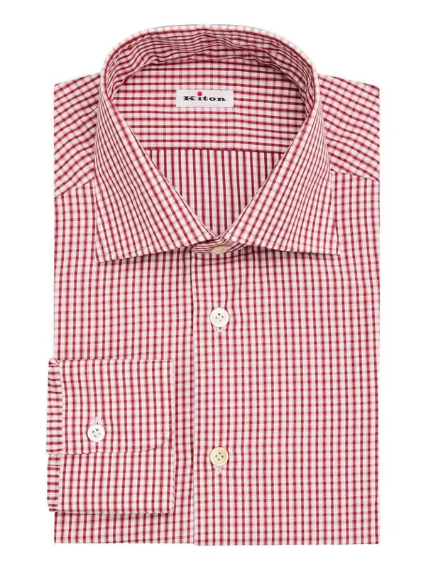 Kiton Cotton Micro-check Dress Shirt - Red