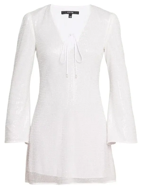 TOCCIN Raine Sequined Flared-sleeve Mini Dress Coverup - Optic
