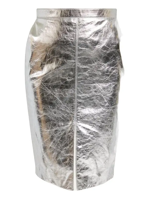 Saint Laurent Metallic Leather Pencil Skirt - Silver