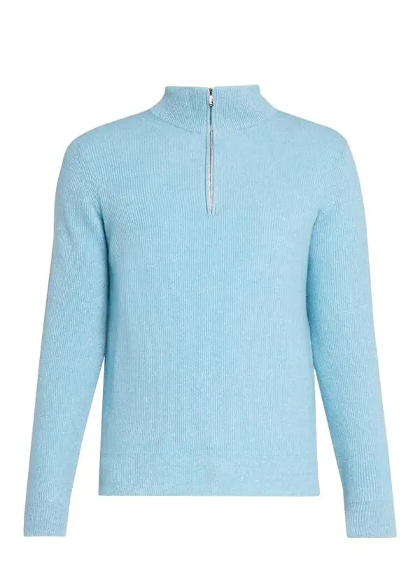Fioroni Cashmere/linen Melange Ribbed-knit Half-zip Sweater - Blue