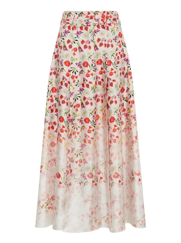 Gabriela Hearst Dugald Degrade Floral Silk Pleated Midi Skirt With Belt - Nude Multi