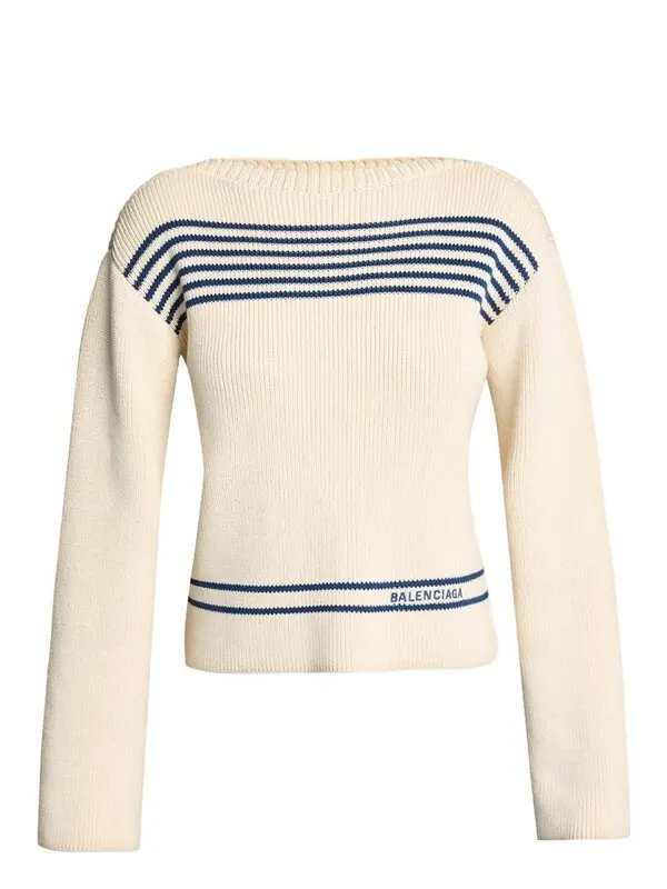 Balenciaga Mariniere Striped Cotton Knit Boat-neck Sweater - Sapphire