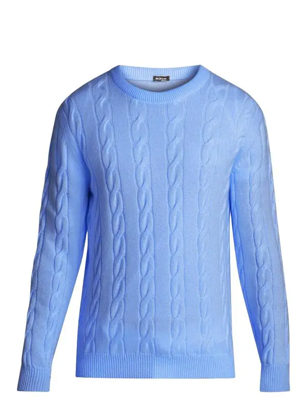 Kiton 3-ply Cashmere Cable Knit Crewneck Sweater - Blue